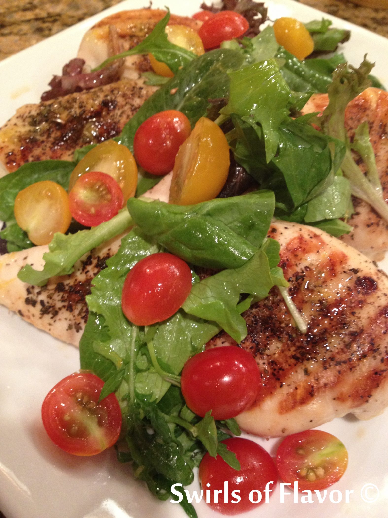 Grilled Chicken Milanese with Lemon Basil Vinaigrette - Swirls of Flavor