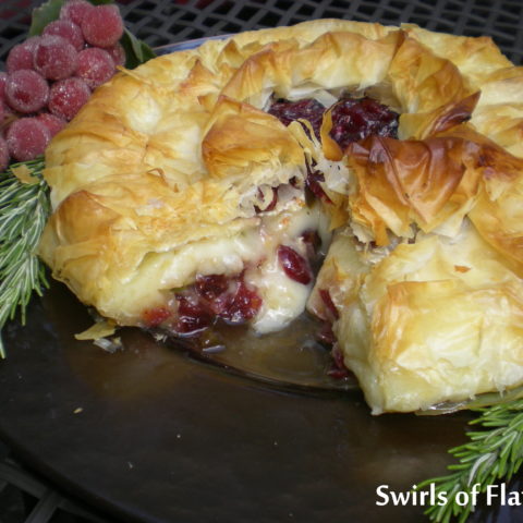Phyllo Wrapped Cranberry Baked Brie - Swirls of Flavor