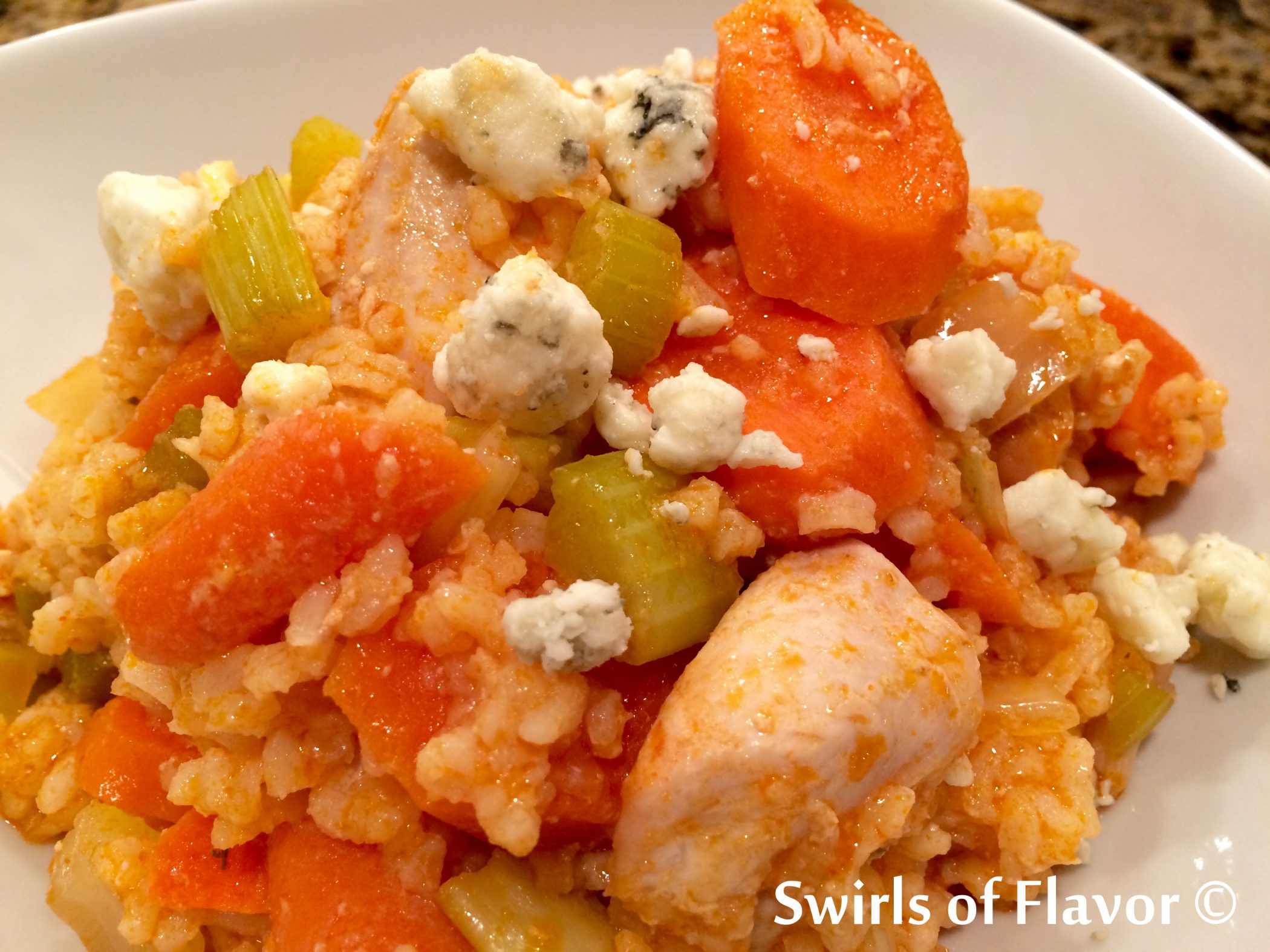 Slow Cooker Buffalo Chicken & Rice - Swirls of Flavor