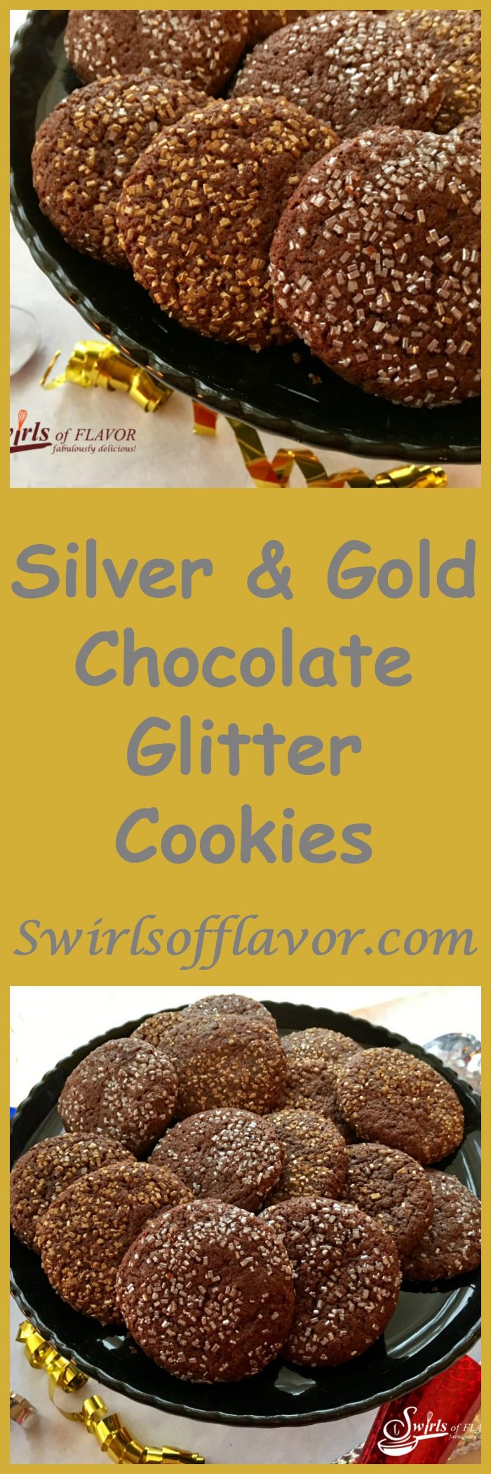 Silver & Gold Chocolate Glitter Cookies - Swirls of Flavor