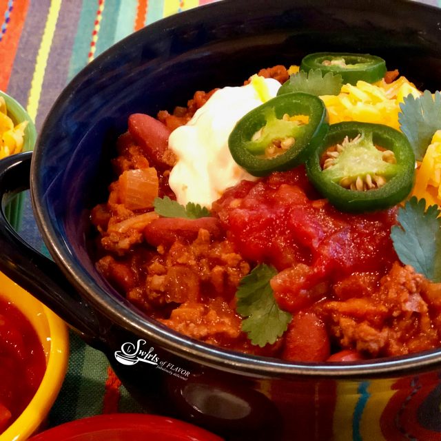 Three Bean Chili With Ground Beef - Swirls of Flavor