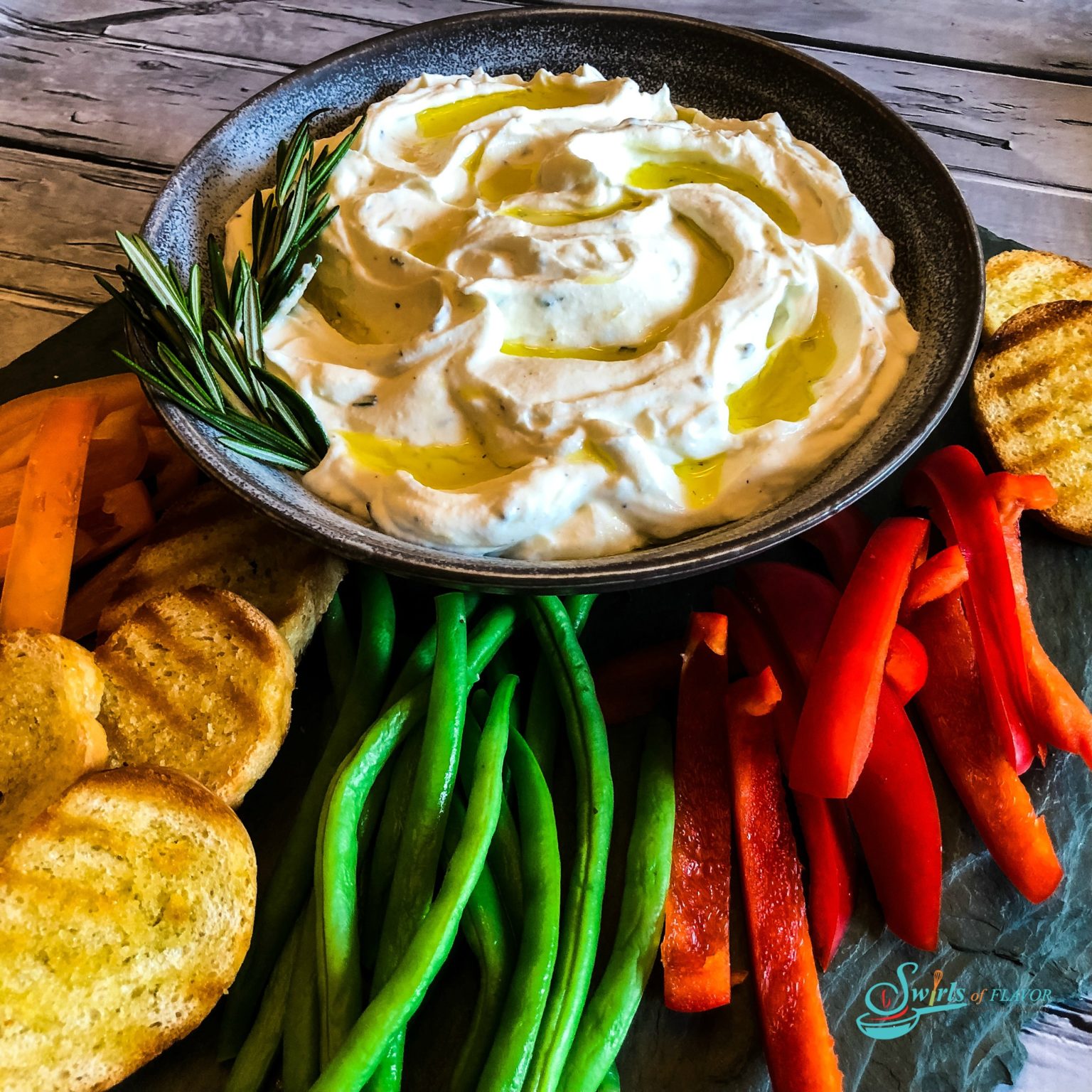 Whipped Ricotta Dip With Rosemary and Lemon - Swirls of Flavor