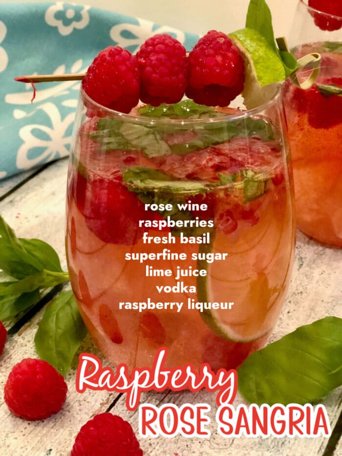 Basil Raspberry Rose Sangria - Swirls of Flavor