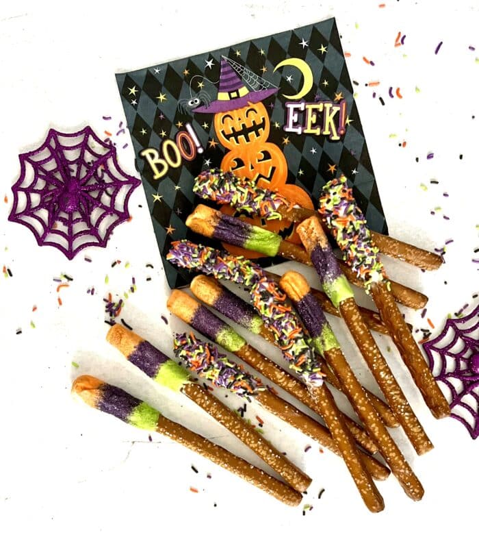 Halloween White Chocolate Covered Pretzels - Swirls of Flavor