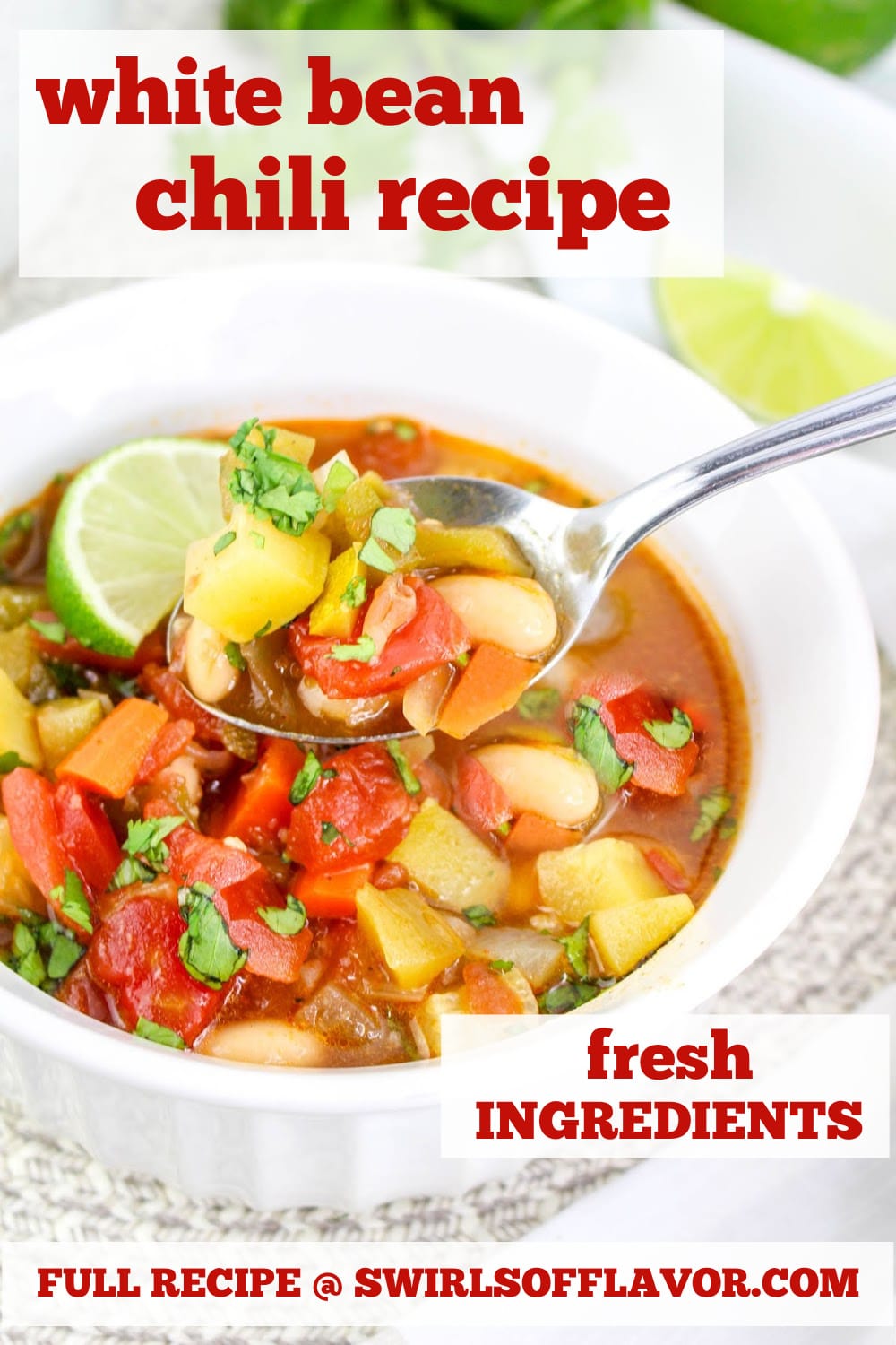 Vegan White Bean Chili Recipe - Swirls of Flavor